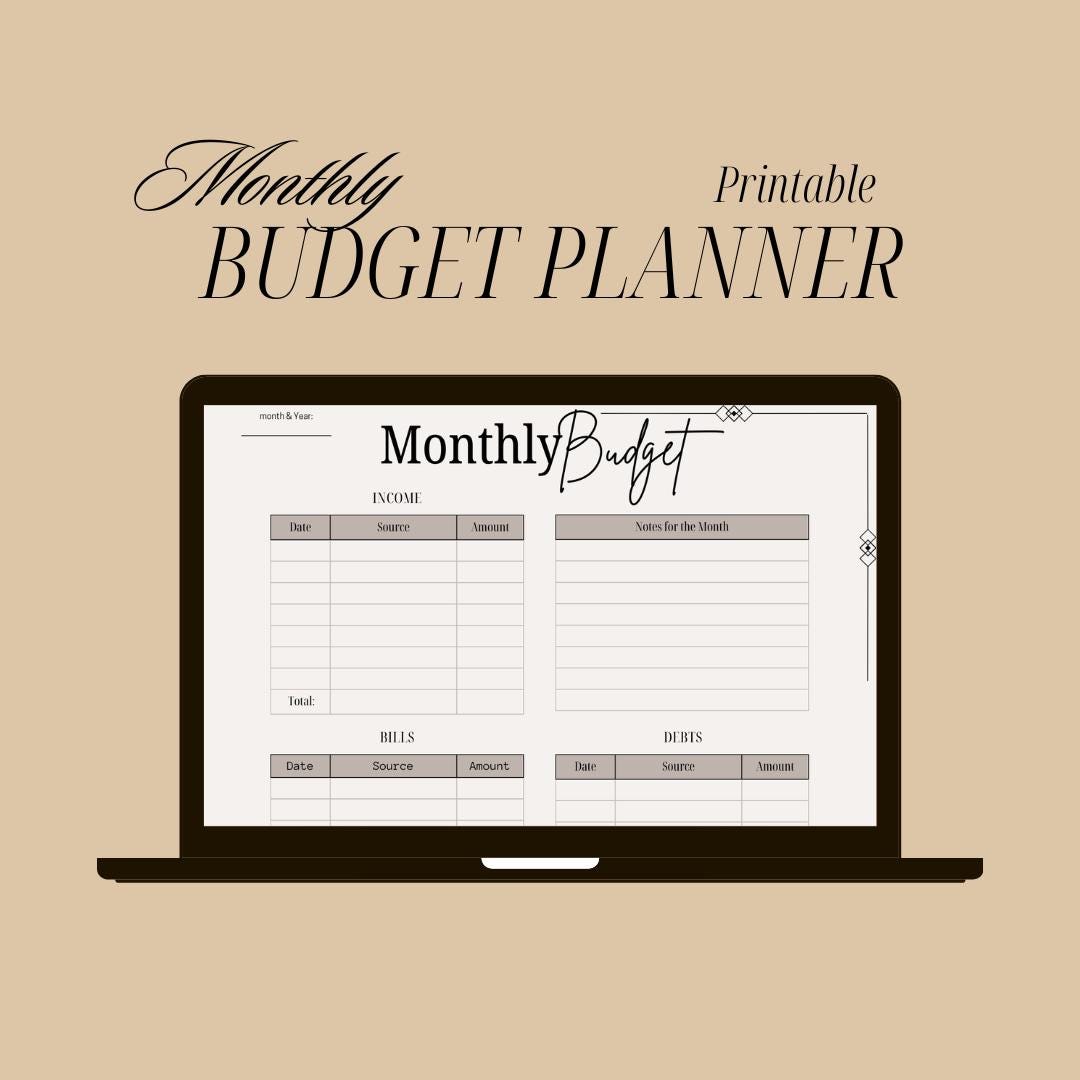 Minimalist Monthly Budget Planner - Etsy