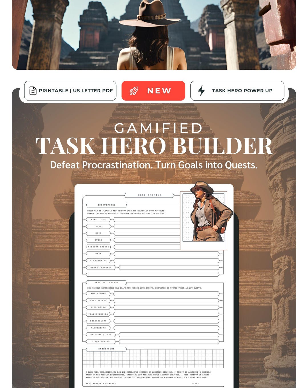 Task Hero Builder PDF | Alter Ego Character Printable | Productivity ...