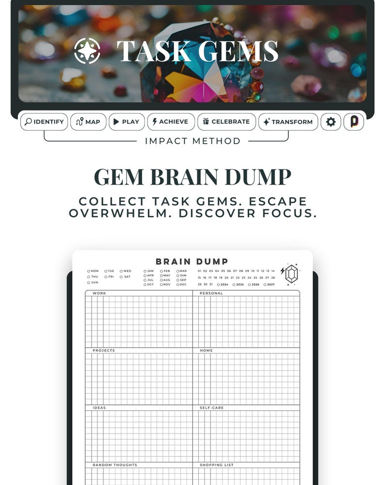 Gamified Brain Dump Templates | Task Gems, ADHD Planner (digital ...
