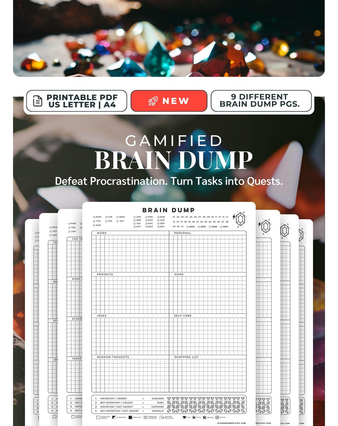 9 Gamified Brain Dumps | Collect To-do Lists Task Gems | ADHD Priority ...