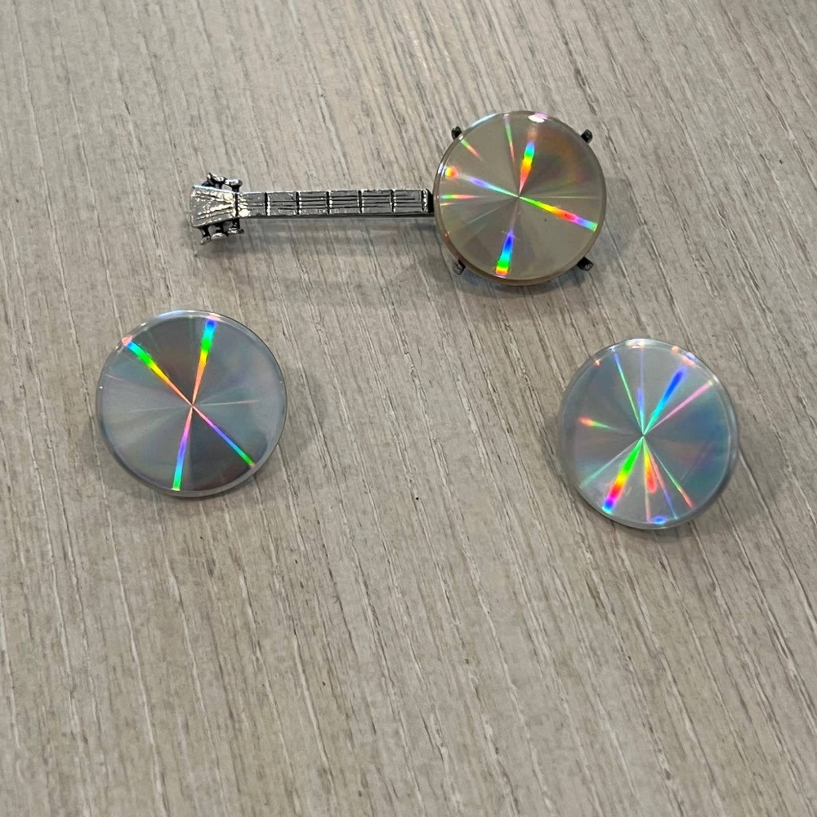 Vintage 1960s Holographic Banjo Pin and Earrings - Etsy