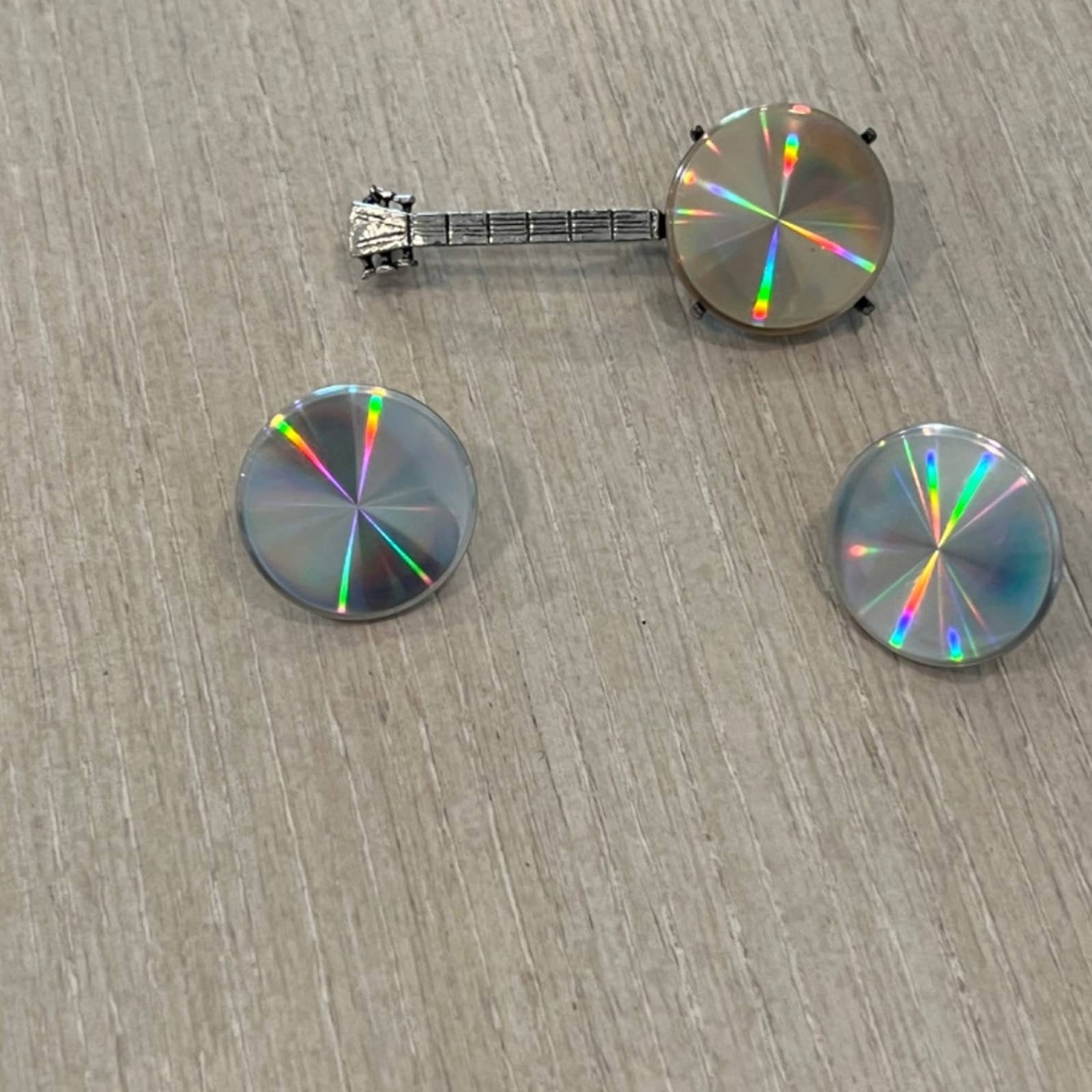 Vintage 1960s Holographic Banjo Pin and Earrings - Etsy