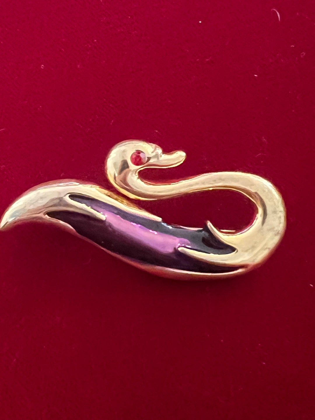 Vintage Red Eyed Gold Tone Swan Brooch - Etsy