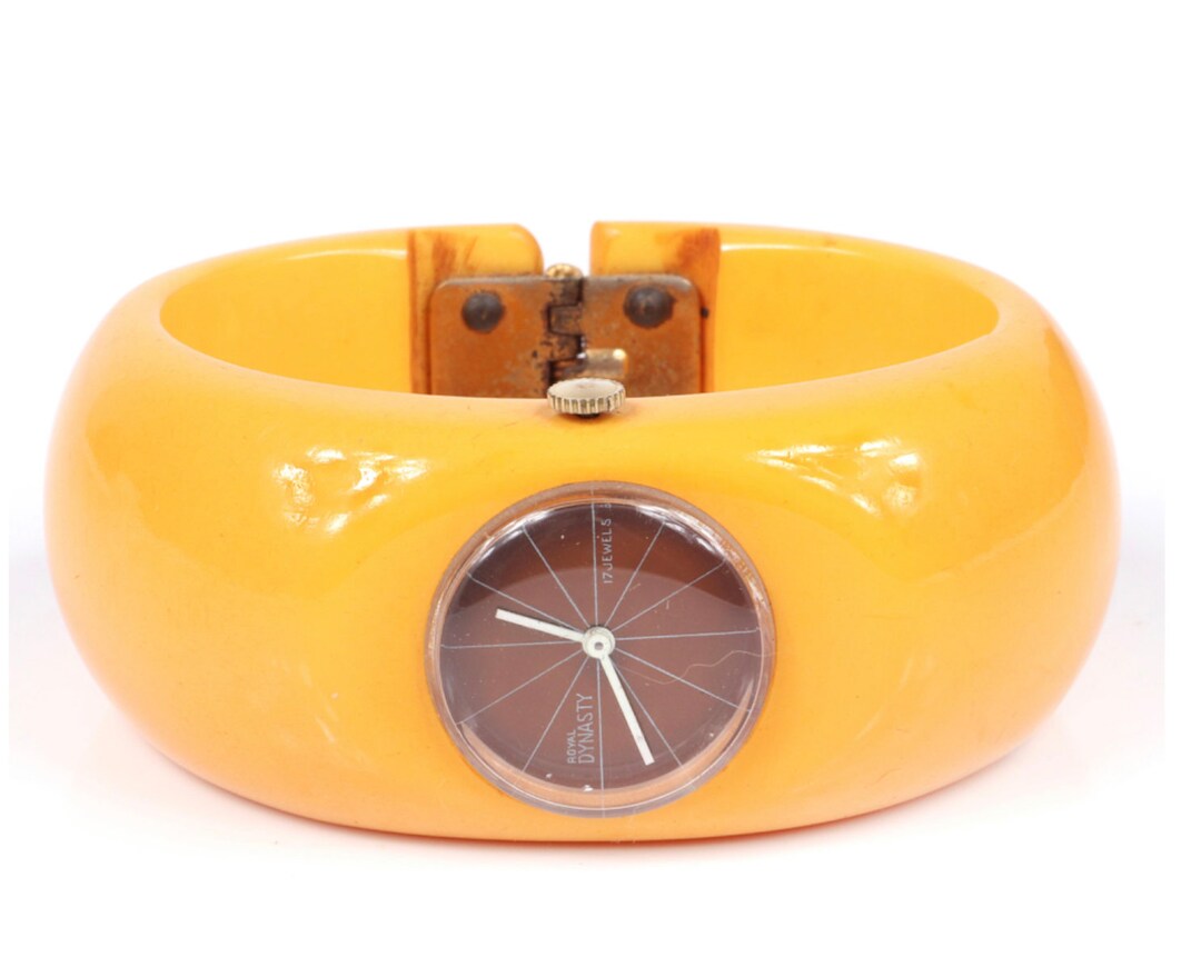 Vintage Butterscotch Royal Dynasty Bakelite Clamper Cuff Bracelet Watch ...