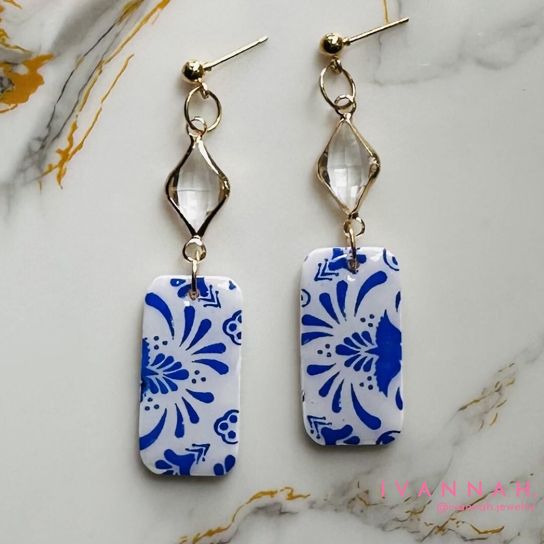 Rhodes Handmade Polymer Earrings, Greek Blue & White Collection, Unique ...