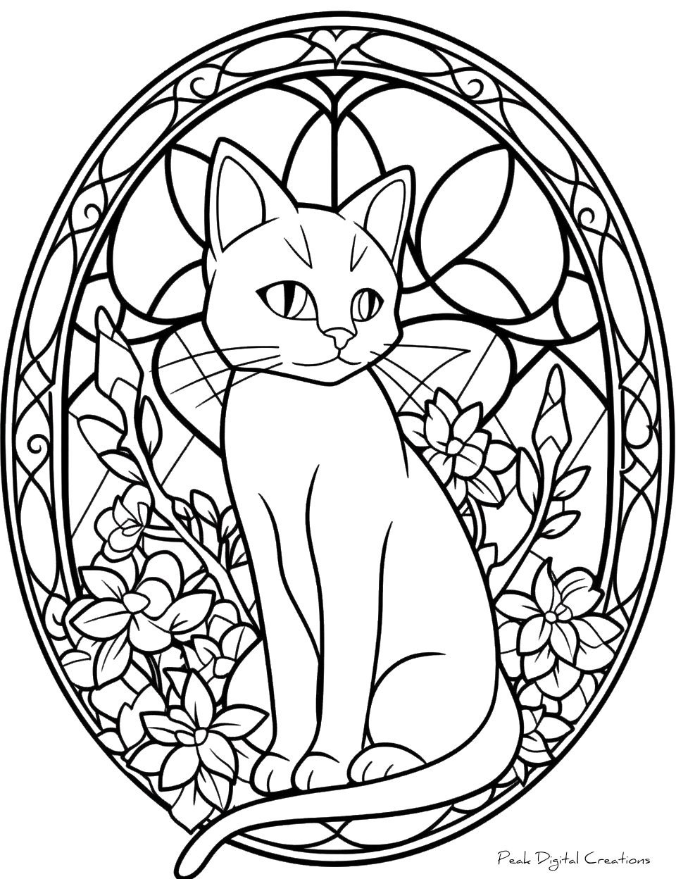 Cats Stained Glass Style Coloring Page Pack - 60 Pages - Etsy