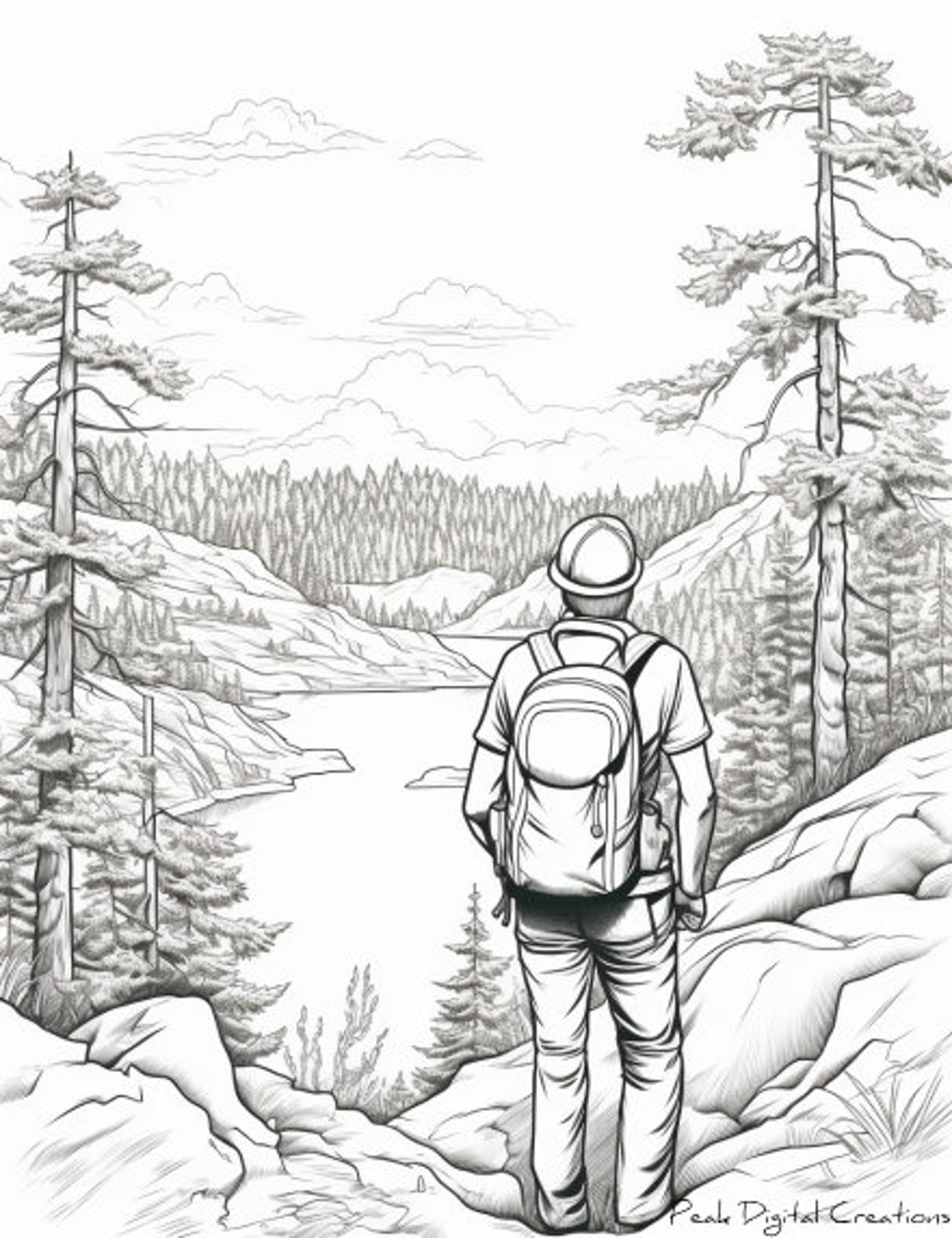 Mountain Summit Adventure: Hiker Coloring Page - Etsy