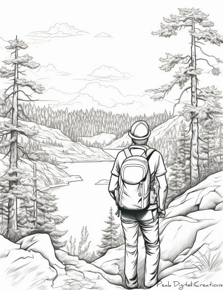 Mountain Summit Adventure: Hiker Coloring Page - Etsy