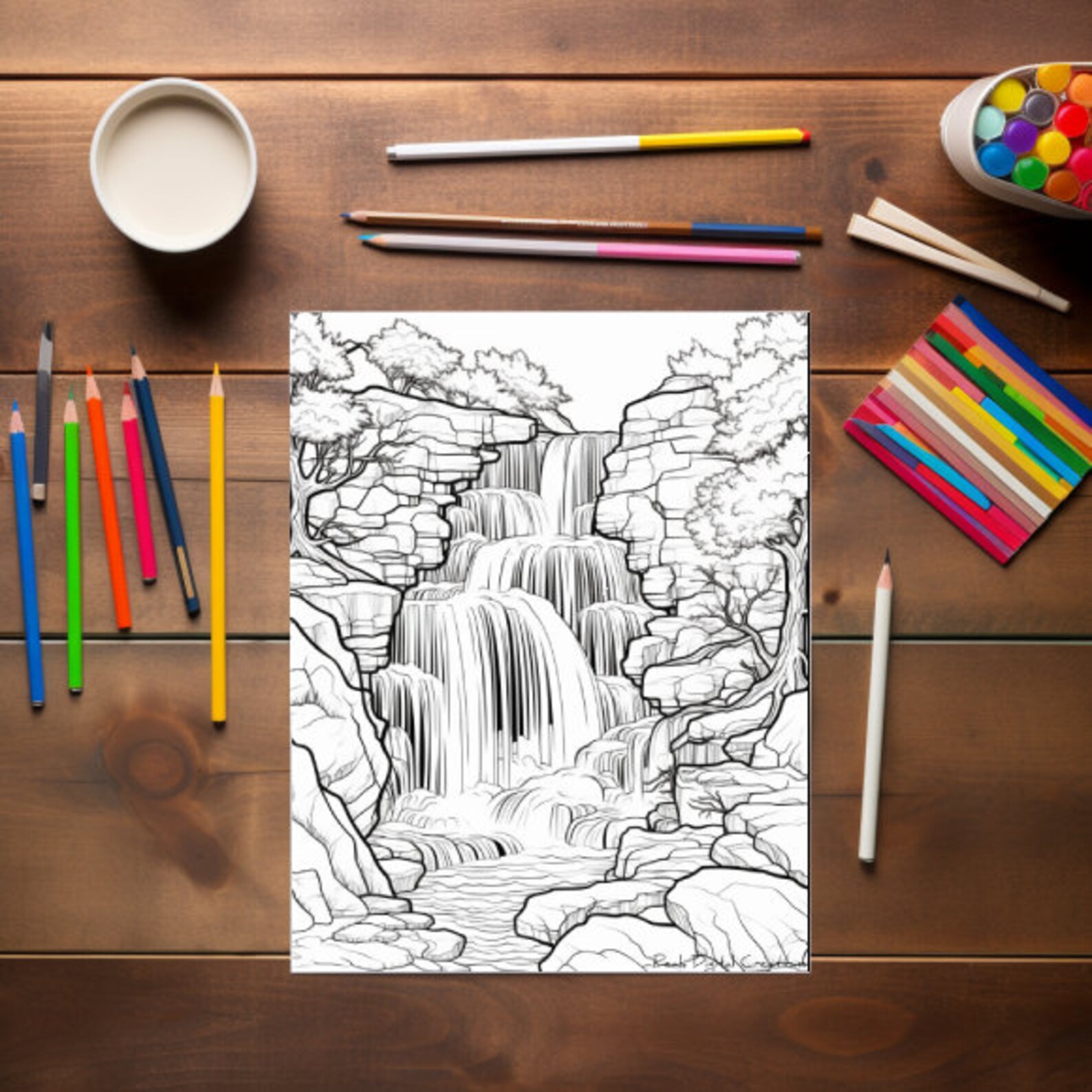 Magical Waterfall Coloring Page - Printable - Etsy