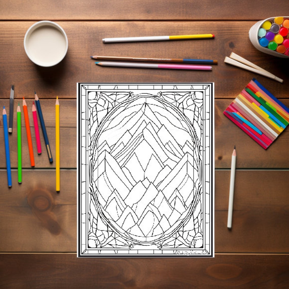 Mountains Stained Glass Style Coloring Page Pack - 30 Pages - Etsy
