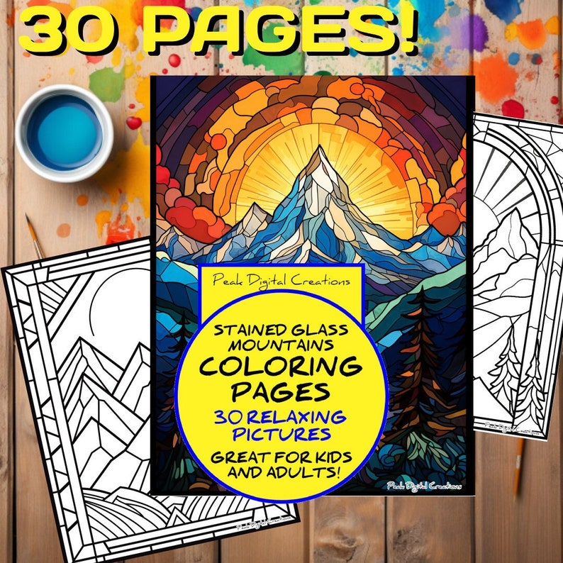 Mountains Stained Glass Style Coloring Page Pack - 30 Pages - Etsy