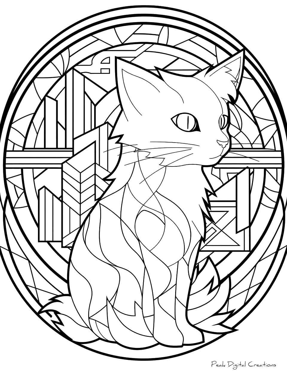 Cats Stained Glass Style Coloring Page Pack - 60 Pages - Etsy