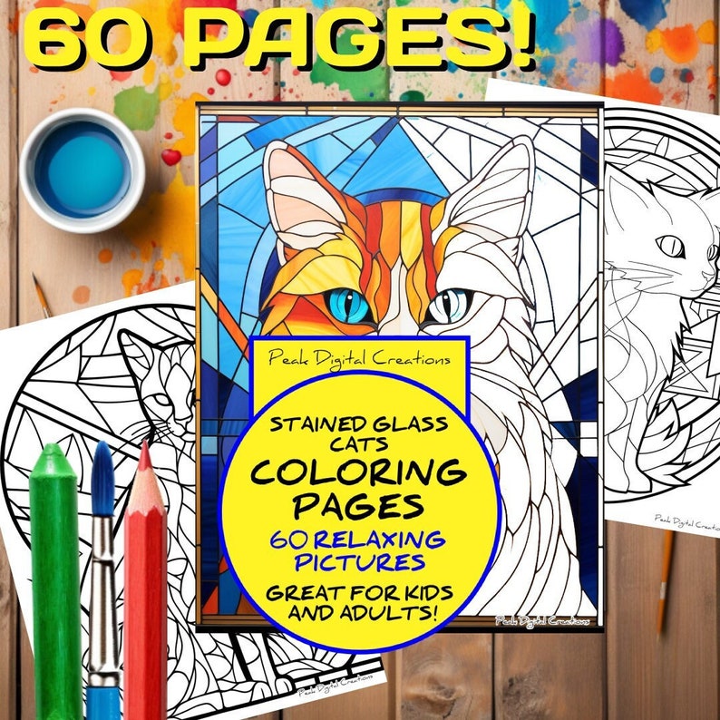 Cats Stained Glass Style Coloring Page Pack - 60 Pages - Etsy Australia
