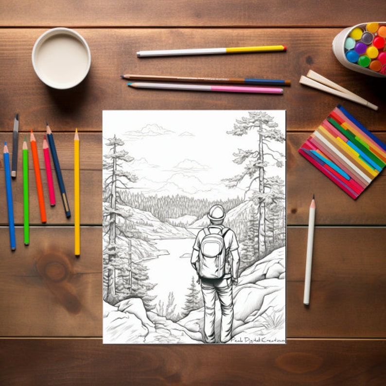 Mountain Summit Adventure: Hiker Coloring Page - Etsy