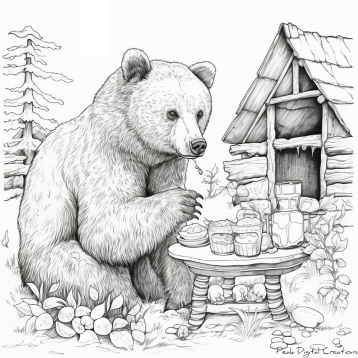 Nature's Sweet Treat: Bear and Honey Coloring Page (square) - Etsy
