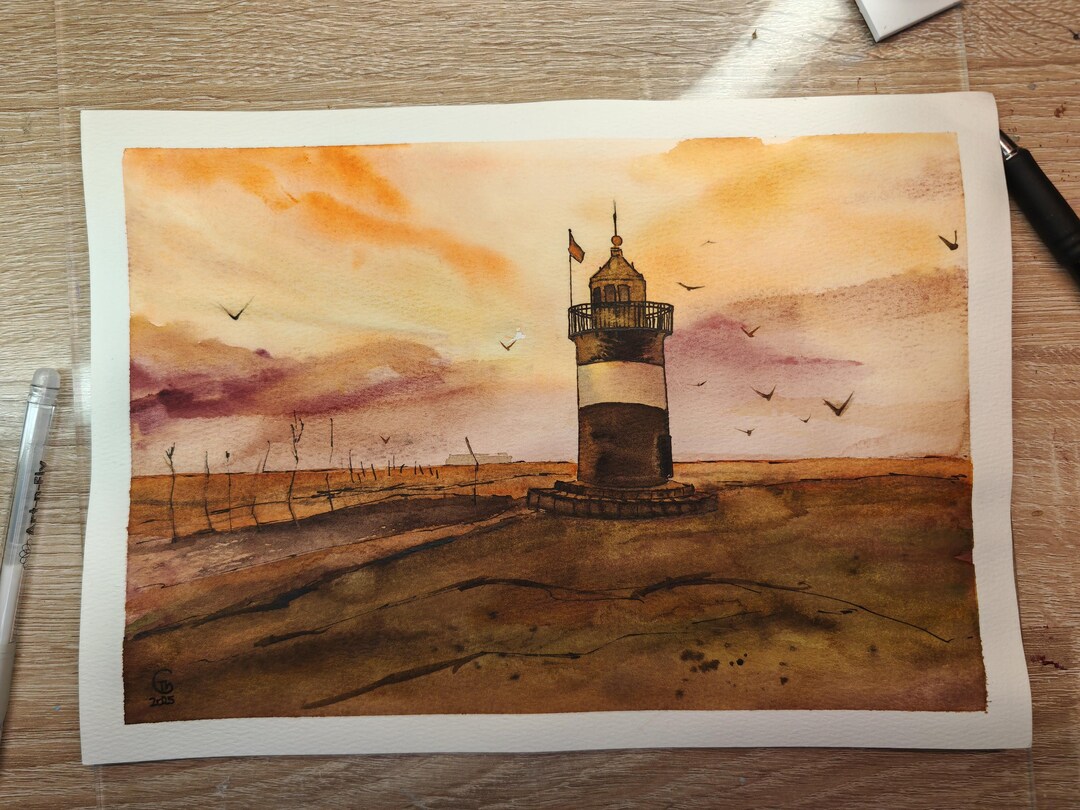 Little Prussian - Lighthouse Watercolor - Original/wall Art for Sea ...