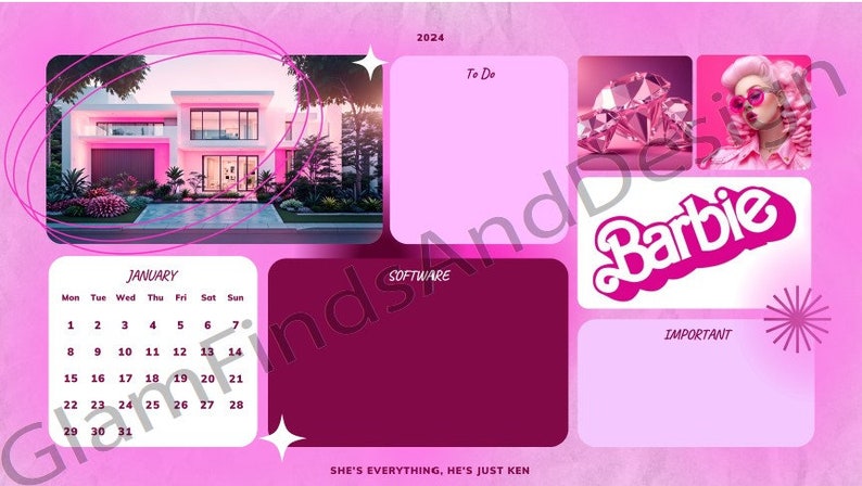 Barbie-themed Desktop Wallpaper Organizer With Calendar 2024 - Etsy