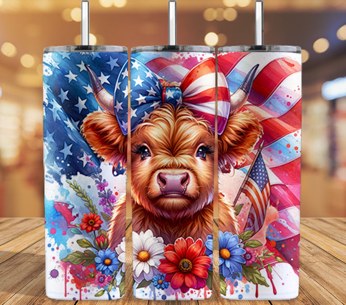 4th of July Highland Cow Popsicle 20 Oz Skinny Tumbler Sublimation ...