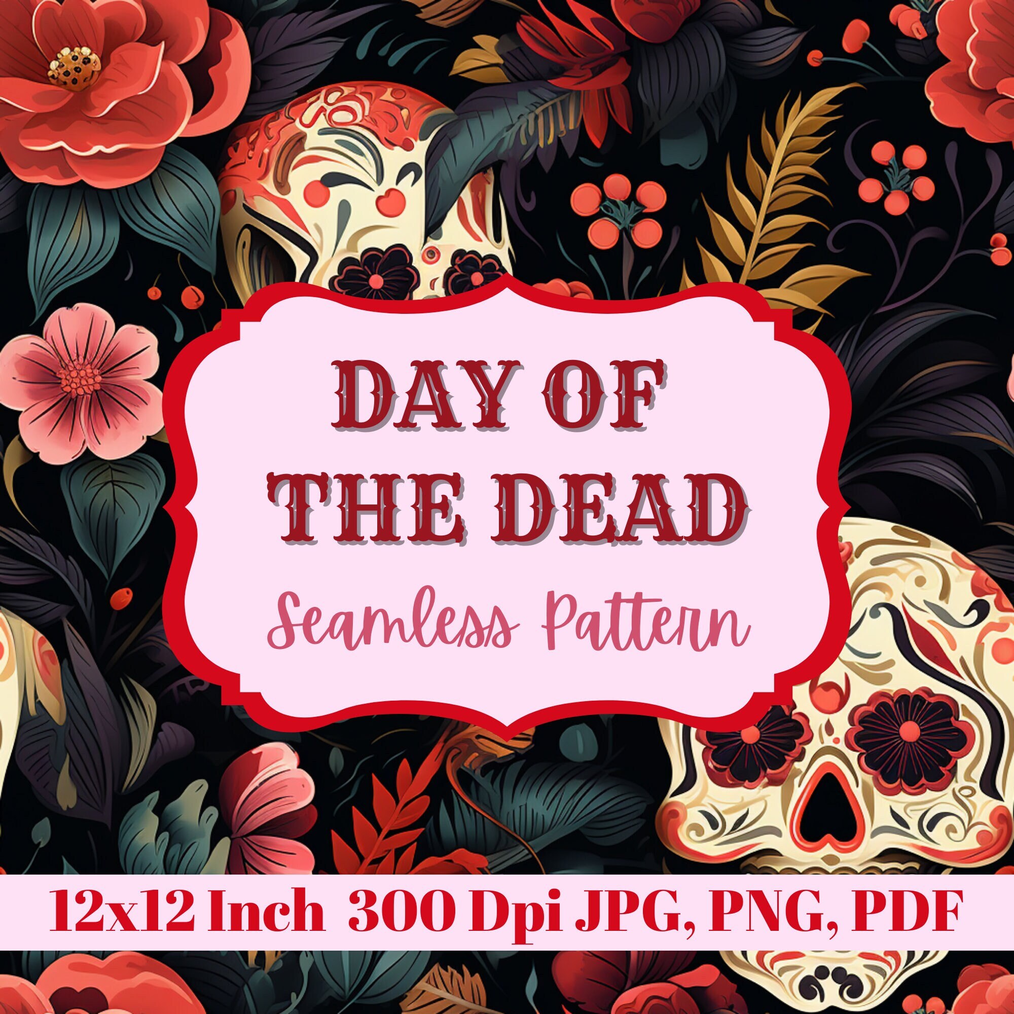 Day of the Dead Pattern PNG for Dia De Los Muertos, Sugar Skull Pattern ...