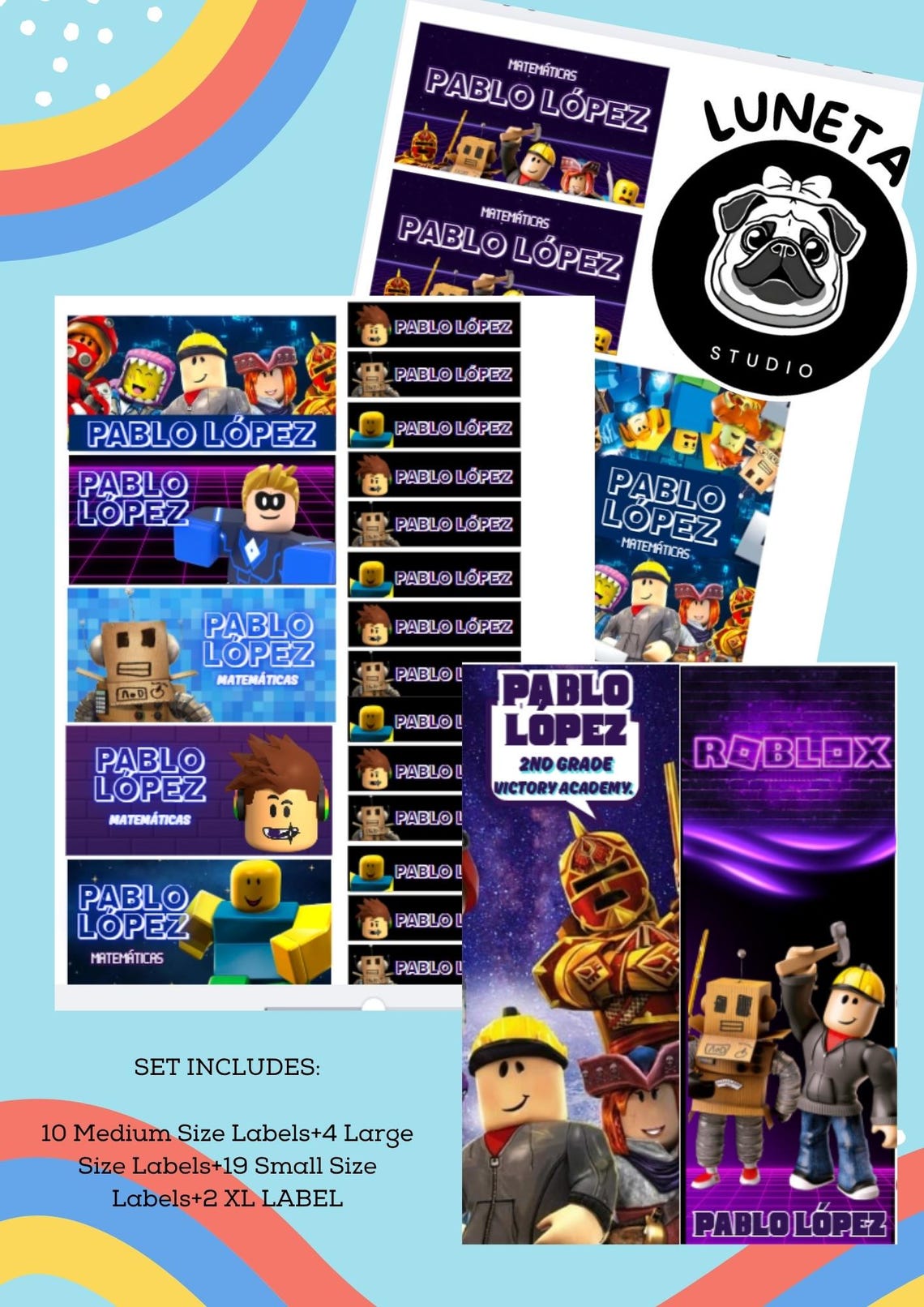 ROBLOX Name Labels Printable Name Labels for School, Personalized Name ...