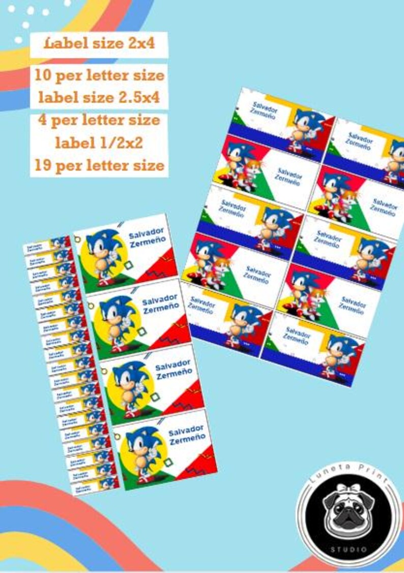 Sonic Name Labels Printable Name Labels for School, Personalized Name ...