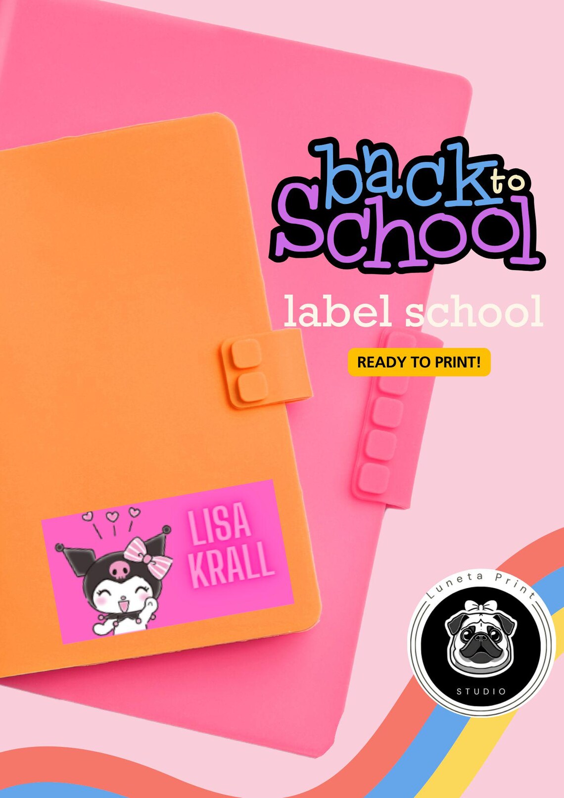 KUROMI KITTY Name Labels Printable Name Labels for School, Personalized ...