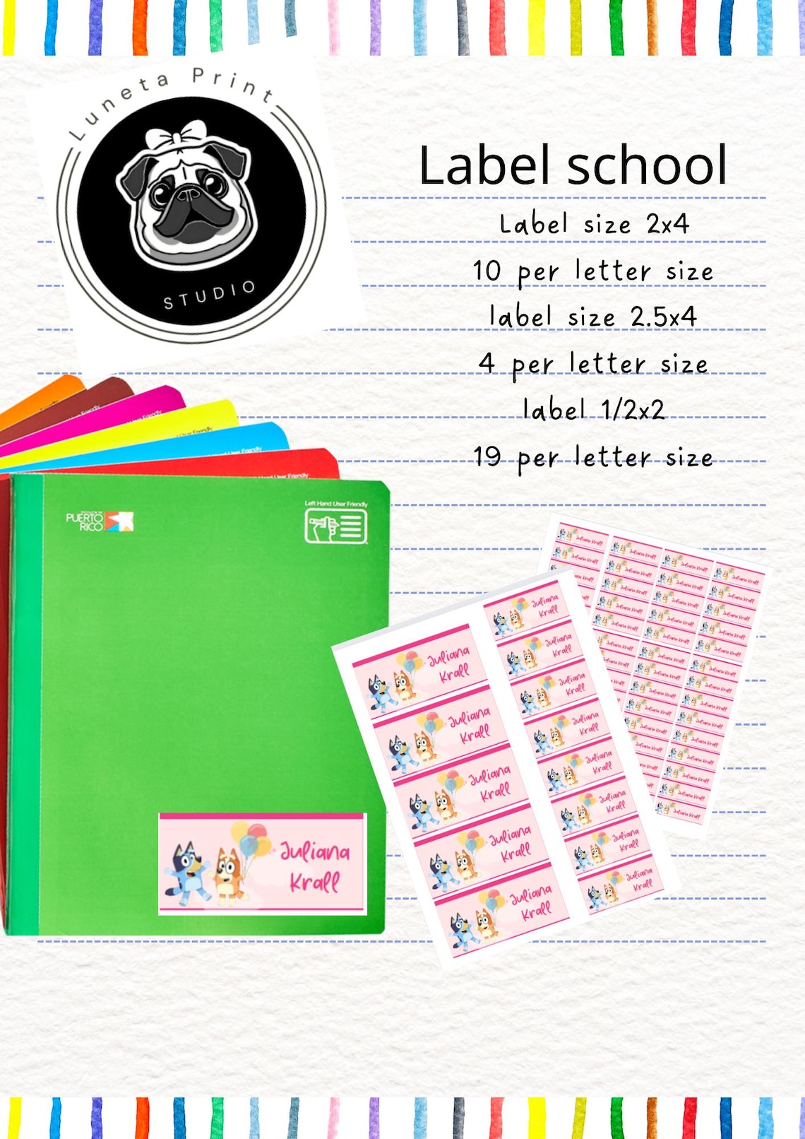 BLUEY Name Labels Printable Name Labels for School, Personalized Name ...