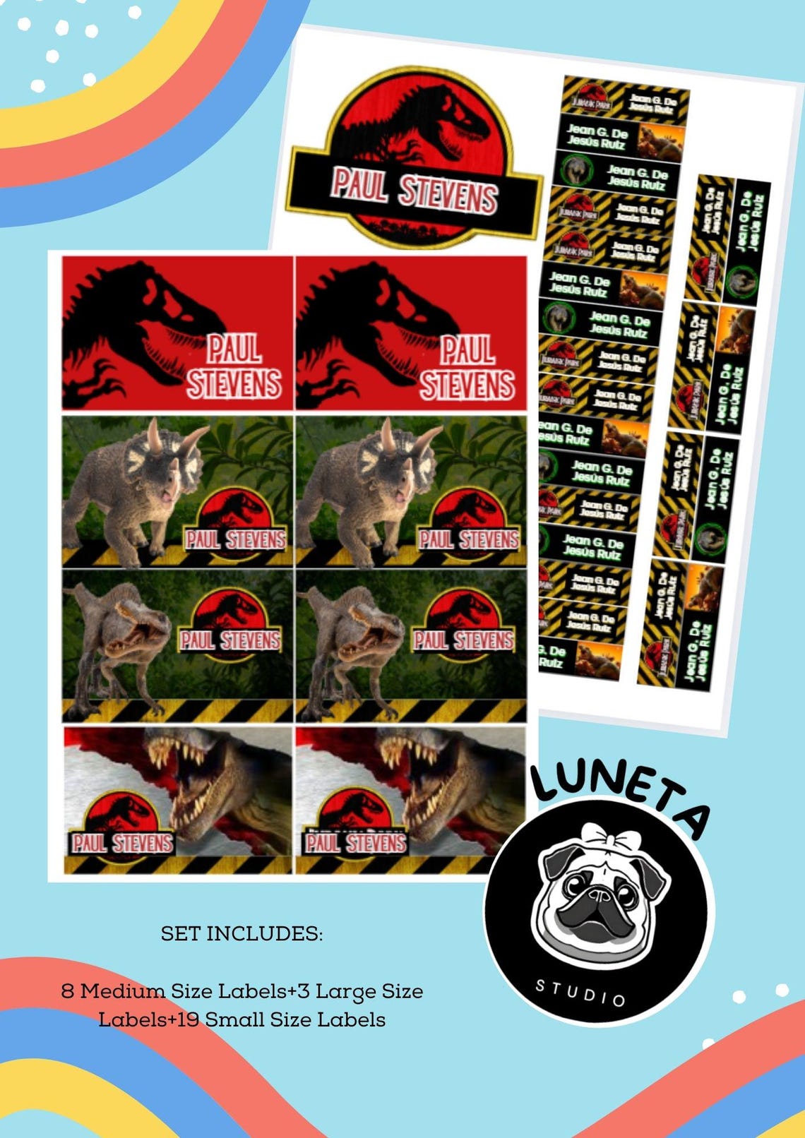 DINOSAURS JURASSIC PARK Name Labels Printable Name Labels for School ...