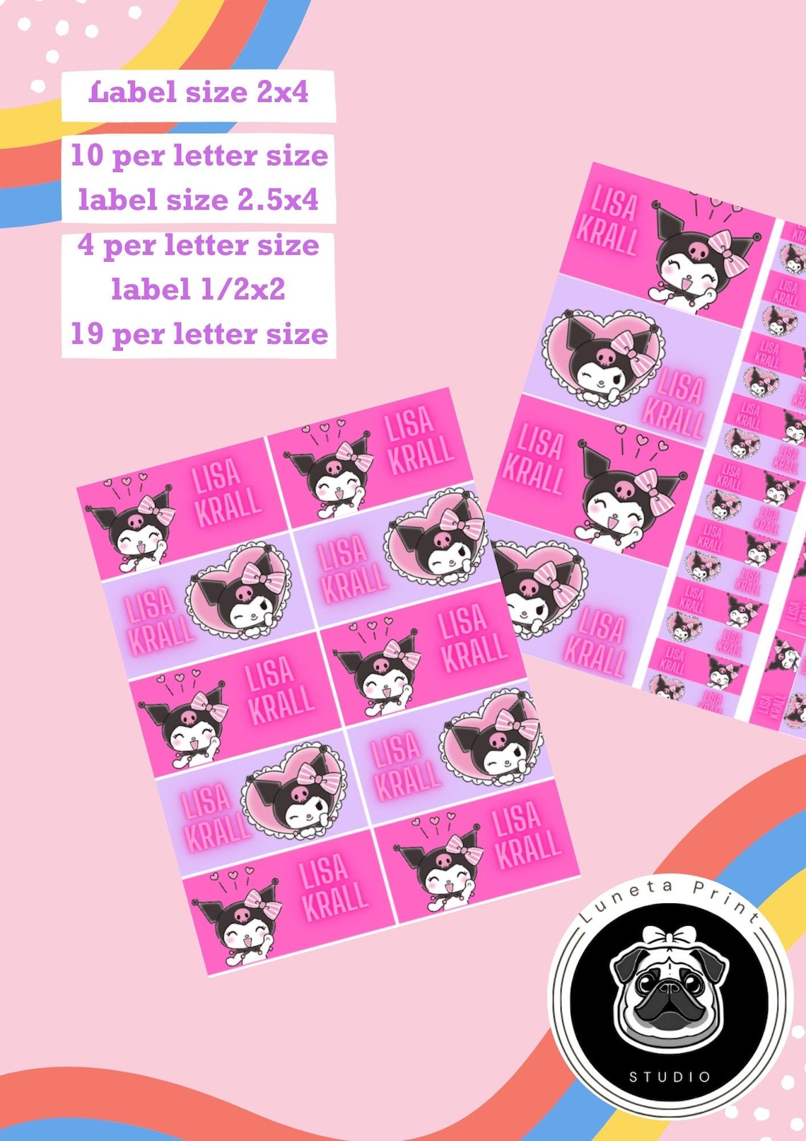KUROMI KITTY Name Labels Printable Name Labels for School, Personalized ...