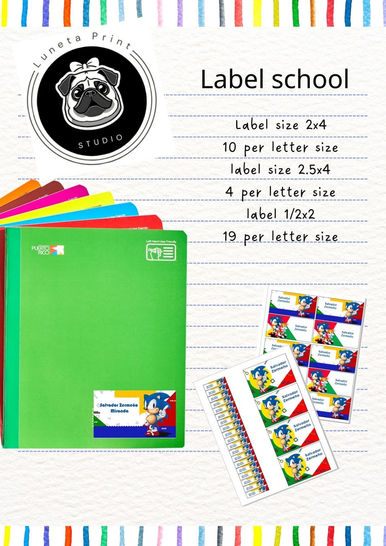 Sonic Name Labels Printable Name Labels for School, Personalized Name ...