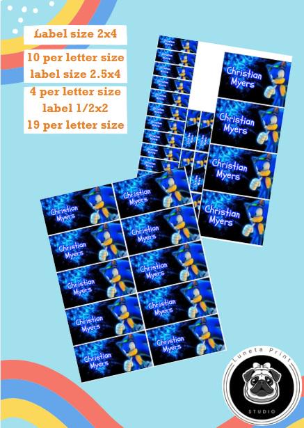 Sonic Name Labels Printable Name Labels for School, Personalized Name ...