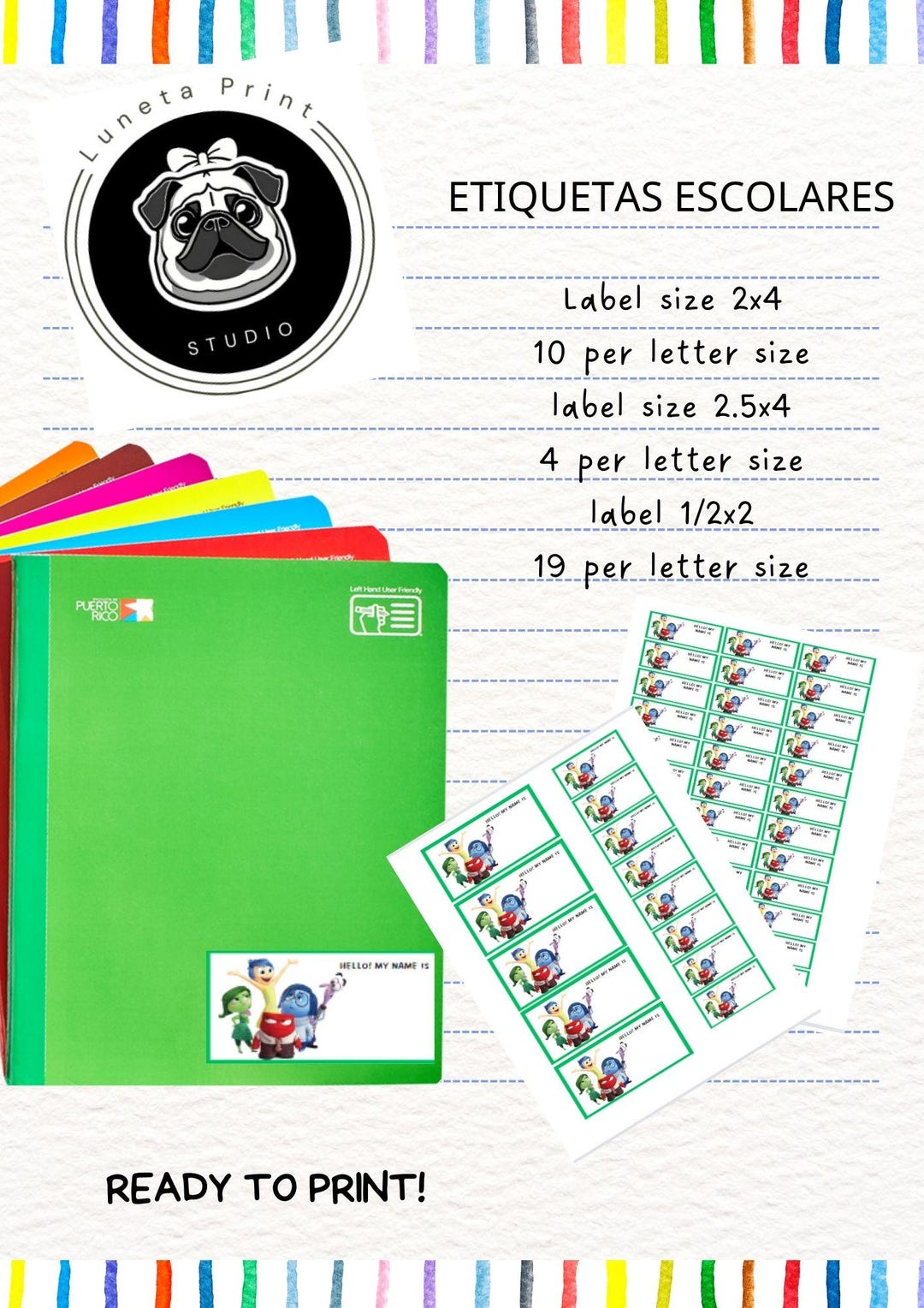 INSIDE OUT Name Labels Printable Name Labels for School, Personalized ...