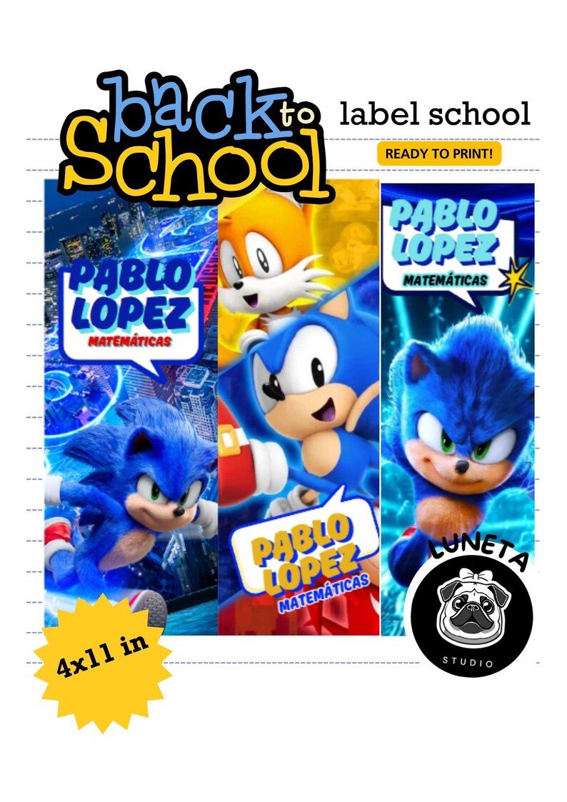 Sonic Name Labels Printable Name Labels for School, Personalized Name ...