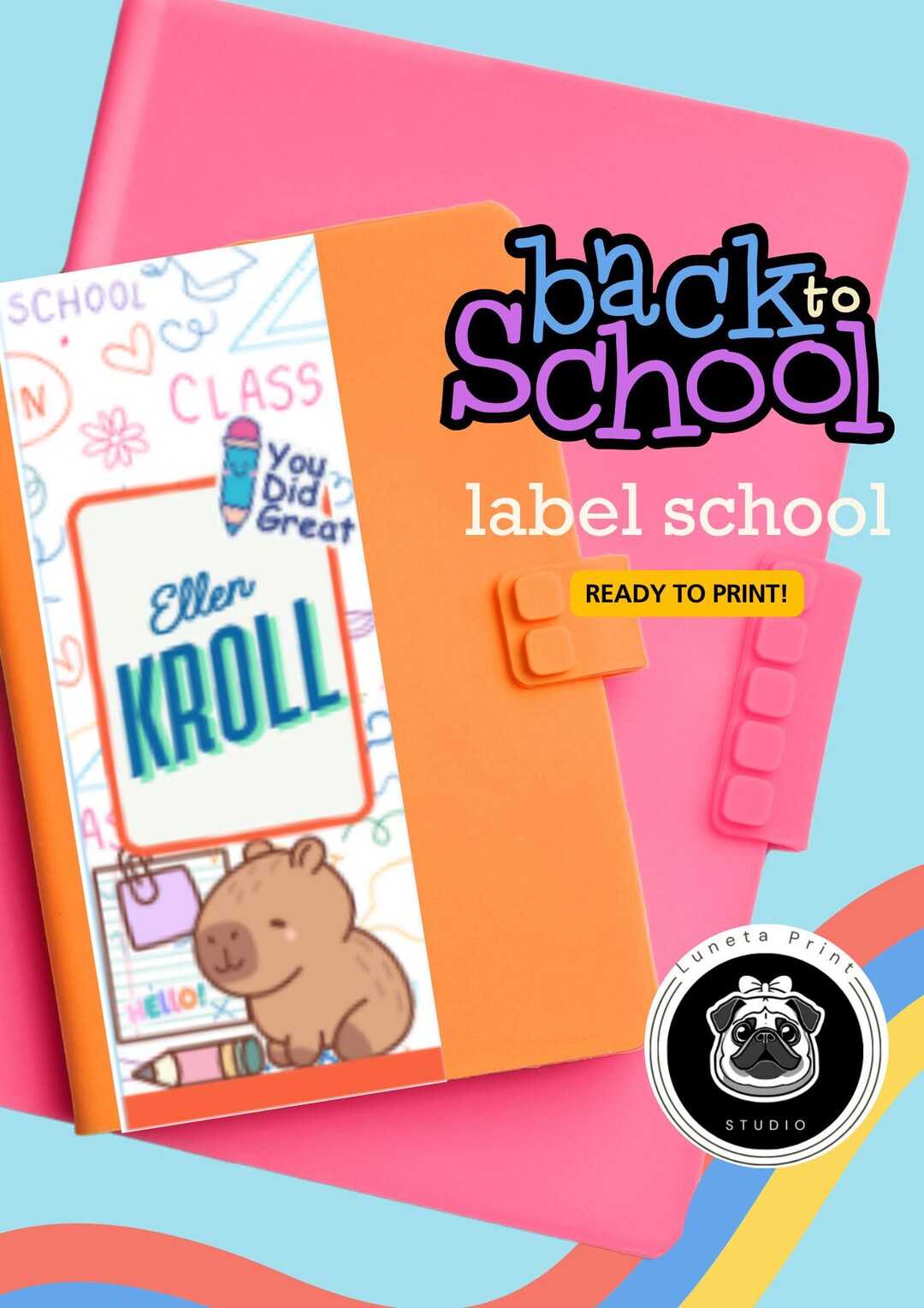 Capybara School Labels,name Labels Printable Name Labels for School ...