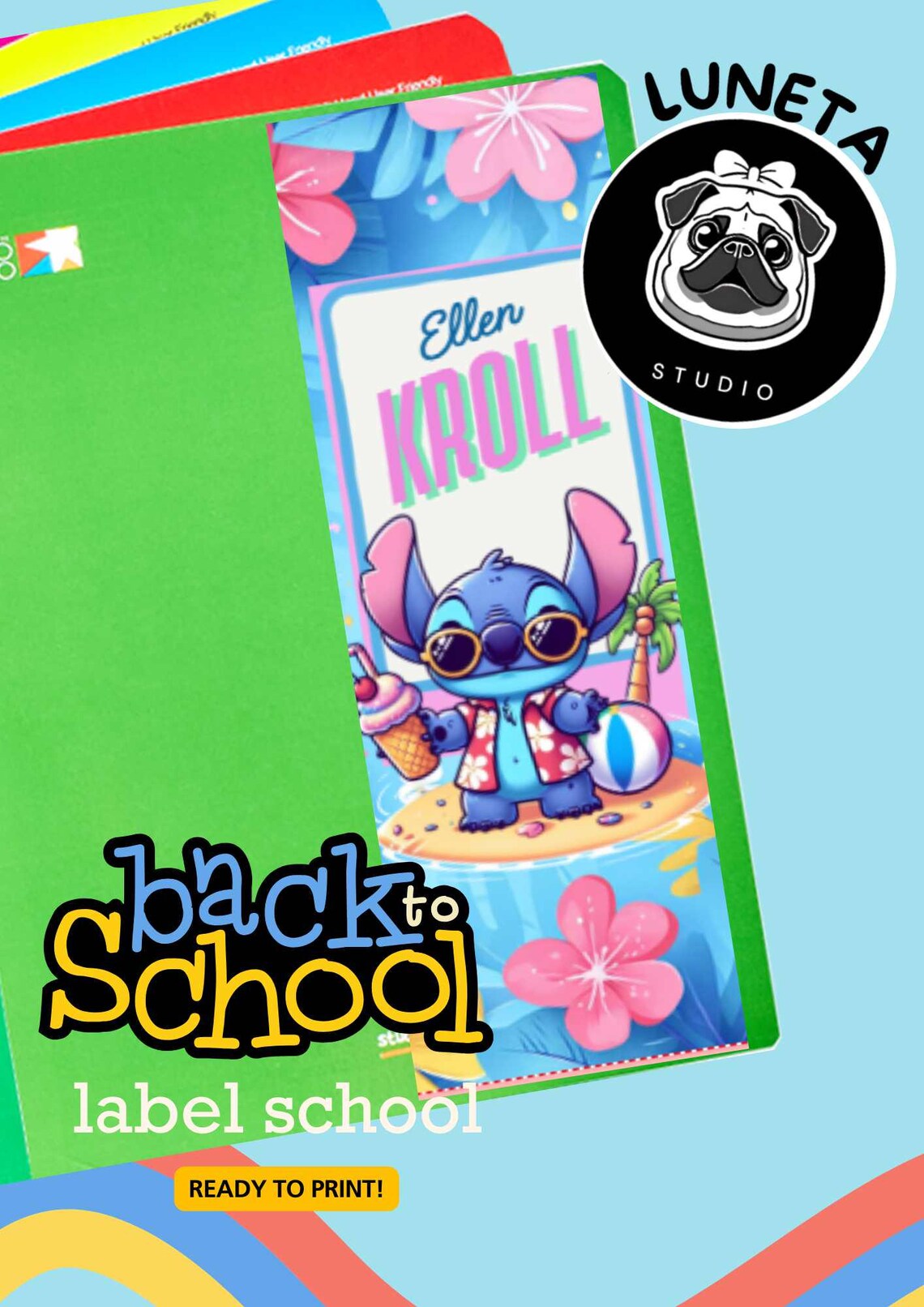 Stitch School Labels - School Label Designs. Digital School Label File ...