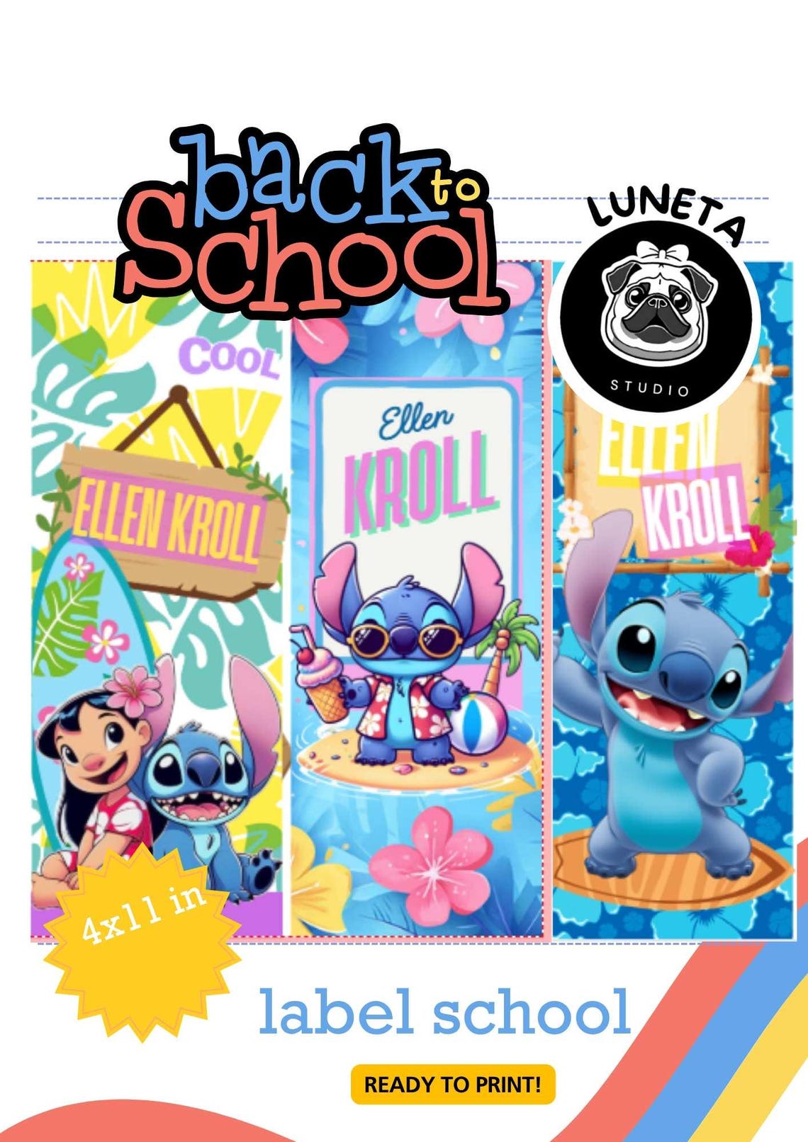Stitch School Labels - School Label Designs. Digital School Label File ...