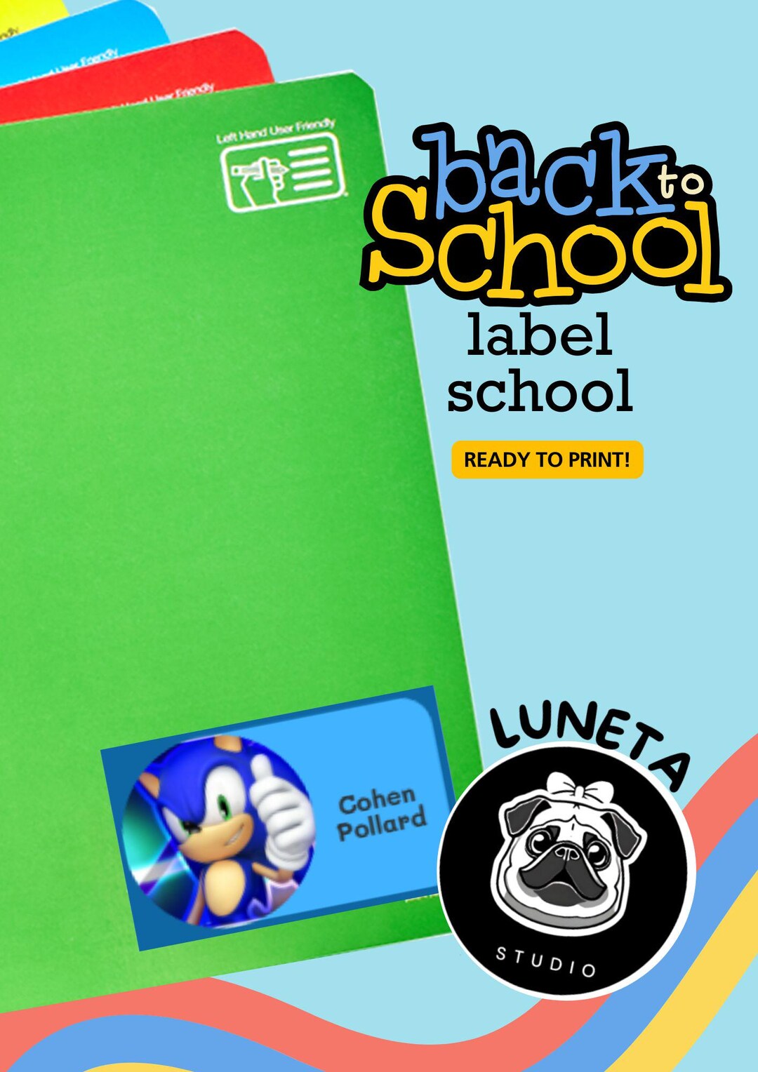 SONIC Name Labels Printable Name Labels for School, Personalized Name ...