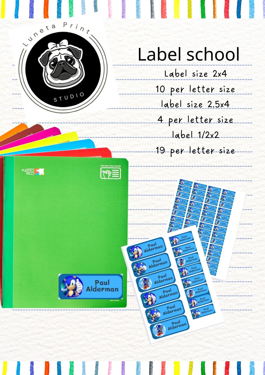 SONIC Name Labels Printable Name Labels for School, Personalized Name ...