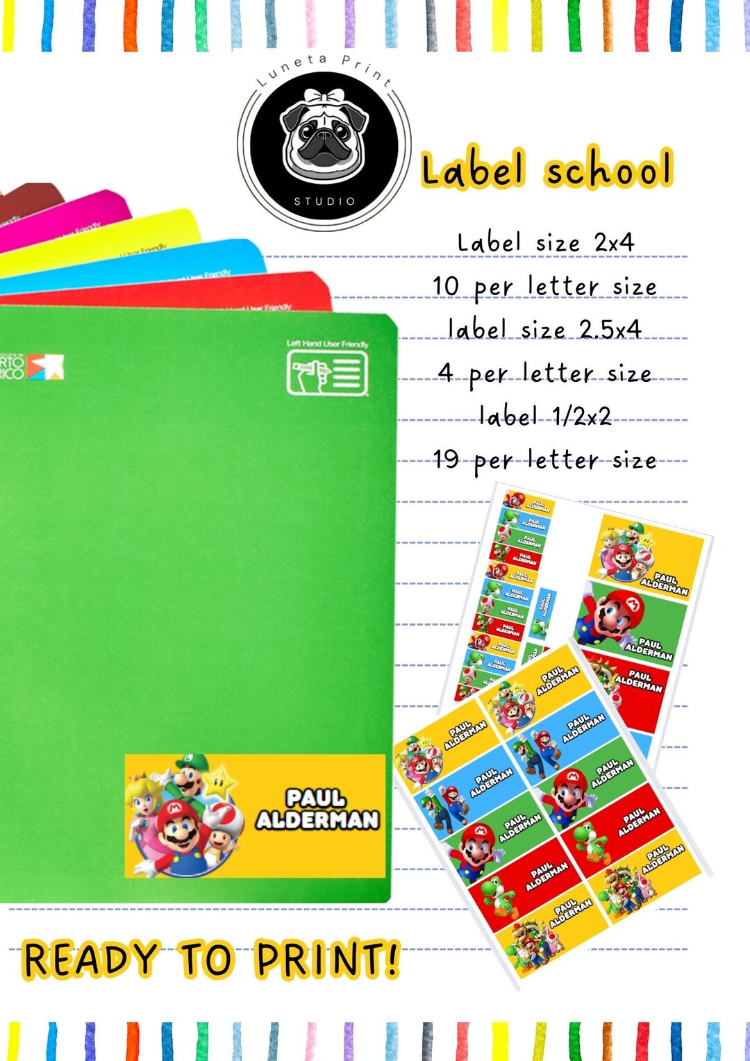 MARIO BROS VIDEOGAME Name Labels Printable Name Labels for School ...