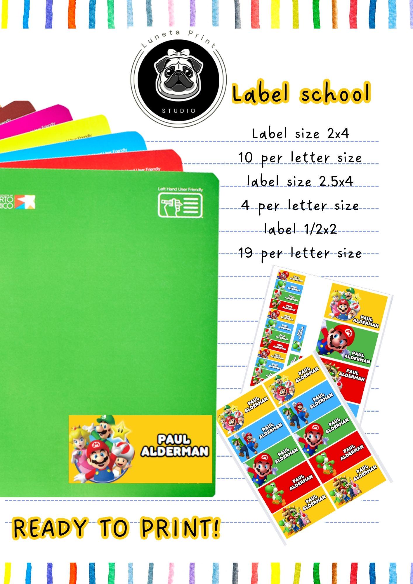 MARIO BROS VIDEOGAME Name Labels Printable Name Labels for School ...
