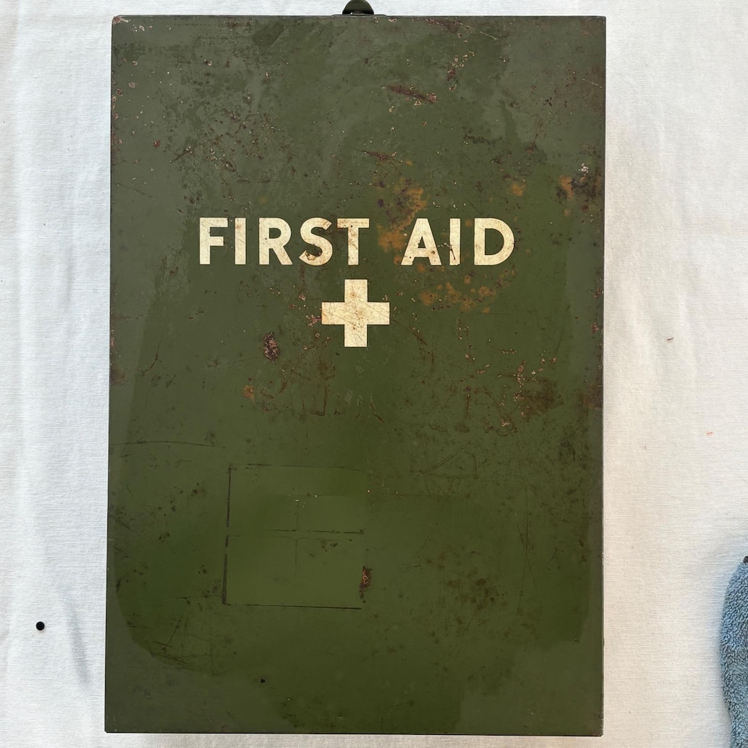 Vintage Metal First Aid Kit Box Tin Cabinet With Contents Military ...
