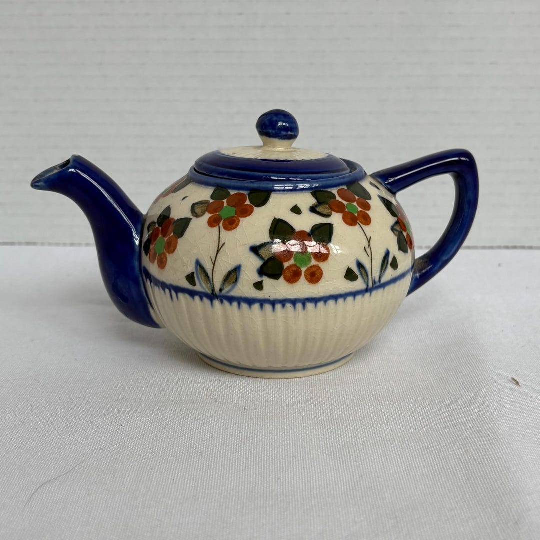 Vintage Made in Japan Hand Painted Floral Ceramic Teapot Cobalt Blue ...