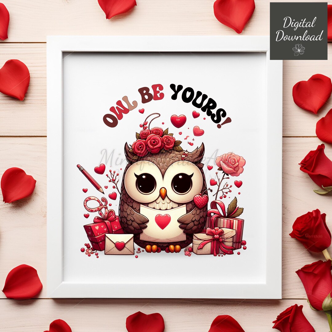 Owl Be Yours Printable PNG Valentine's Day Decor Cute Owl Wall Art ...