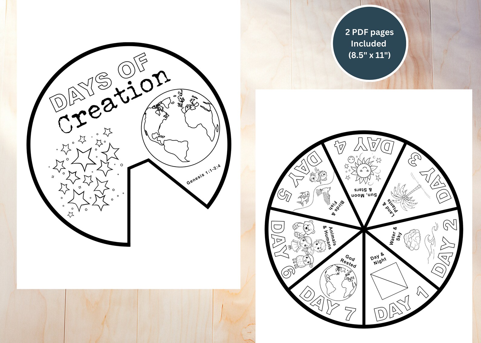 Days of Creation Bible Coloring Wheel, Bible Story Activity, Printable ...