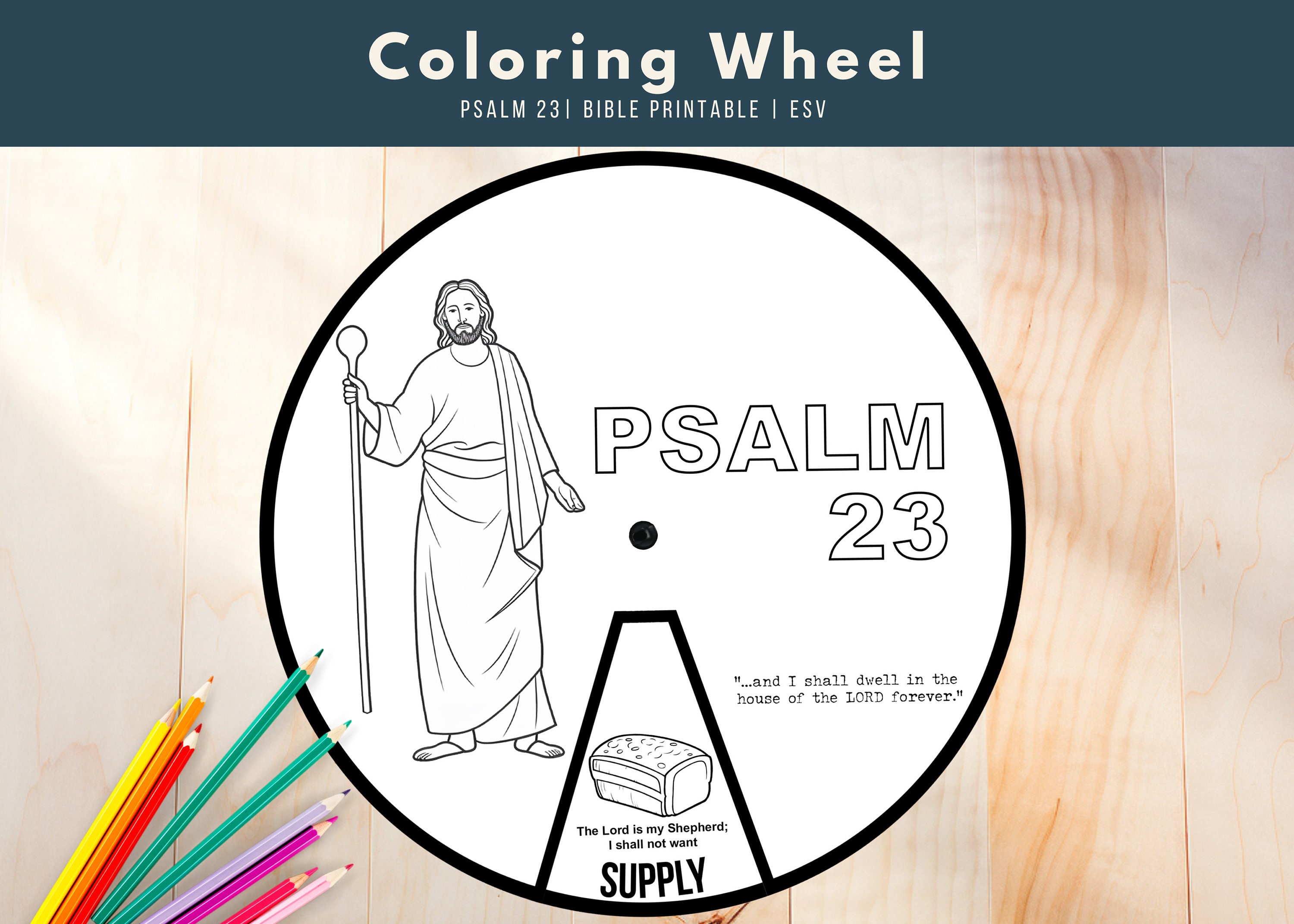 Psalm 23 Prayer Bible Coloring Wheel, Psalm 23 ESV, Bible Scripture ...