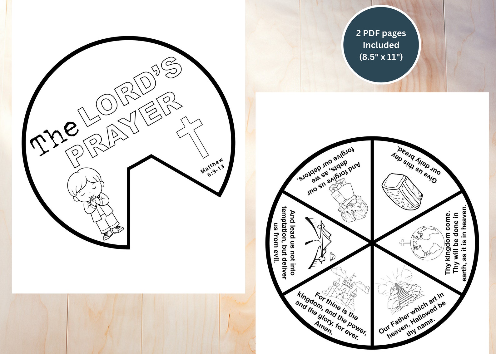 The Lord's Prayer Bible Coloring Wheel, Bible Story Activity, Printable ...