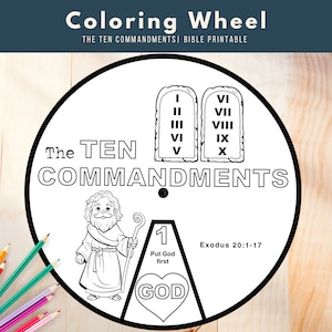 The Ten Commandments Bible Coloring Wheel, Church Lesson Printable ...