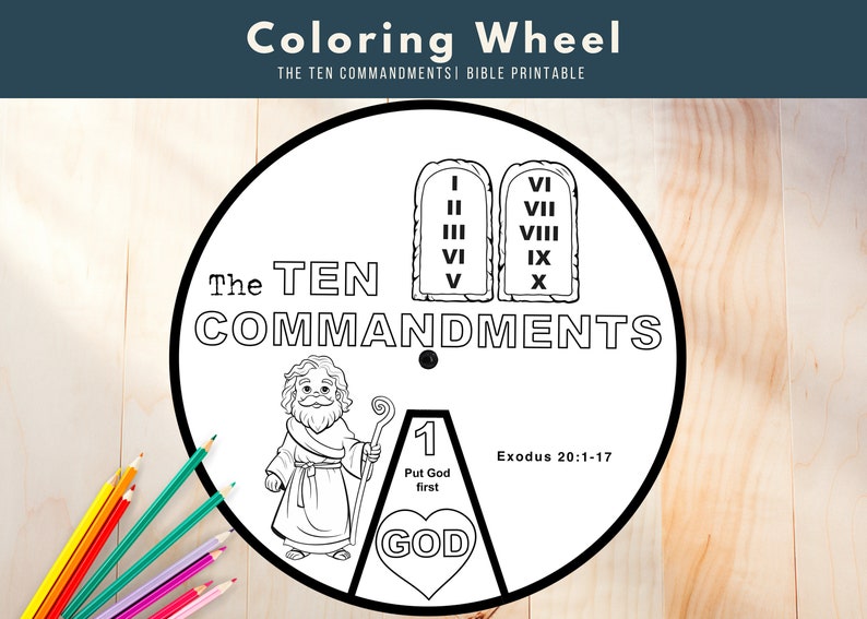 The Ten Commandments Bible Coloring Wheel, Church Lesson Printable ...