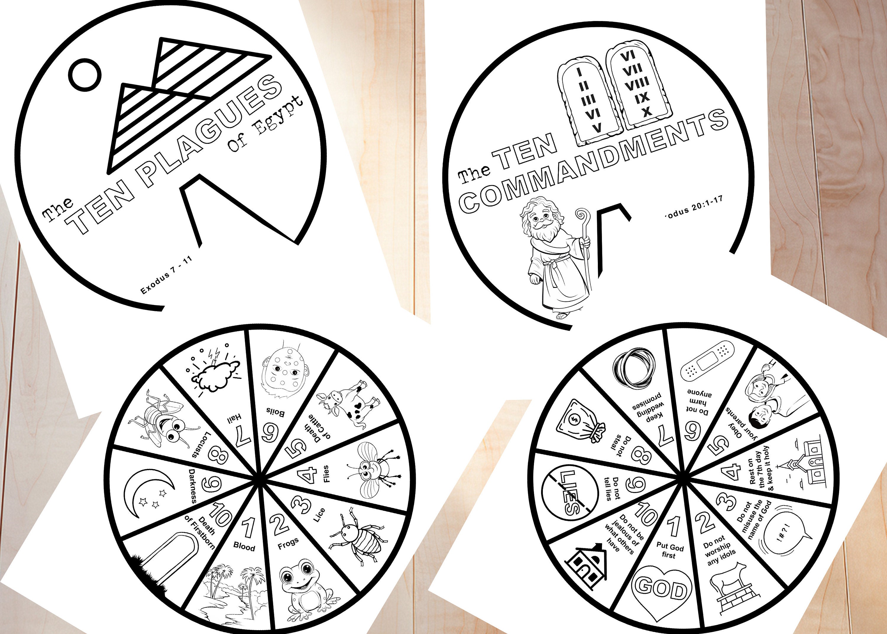 10 Pack Coloring Wheel Bundle for Kids, Printable Bible Activity, Kids ...