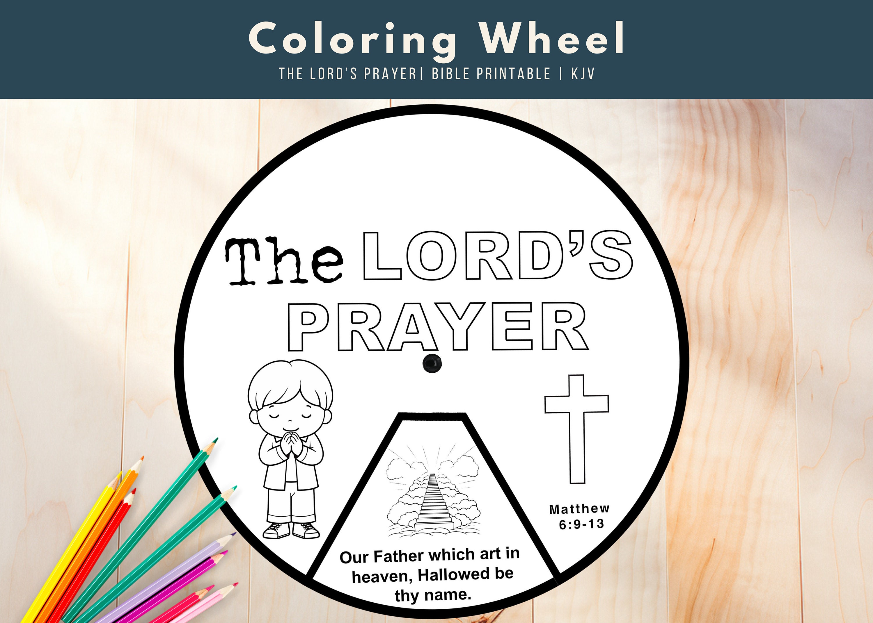 The Lord's Prayer Bible Coloring Wheel, Bible Story Activity, Printable ...